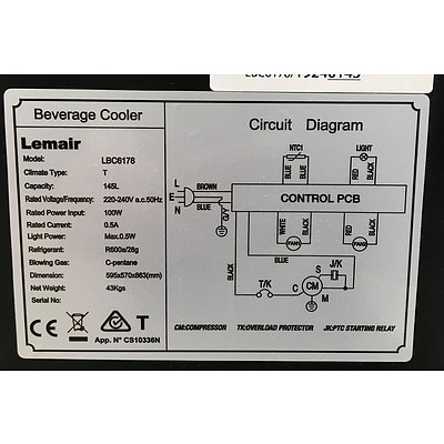 Lemair LBC6178 145Litre Bar Fridge - Lot 1223009 | ALLBIDS