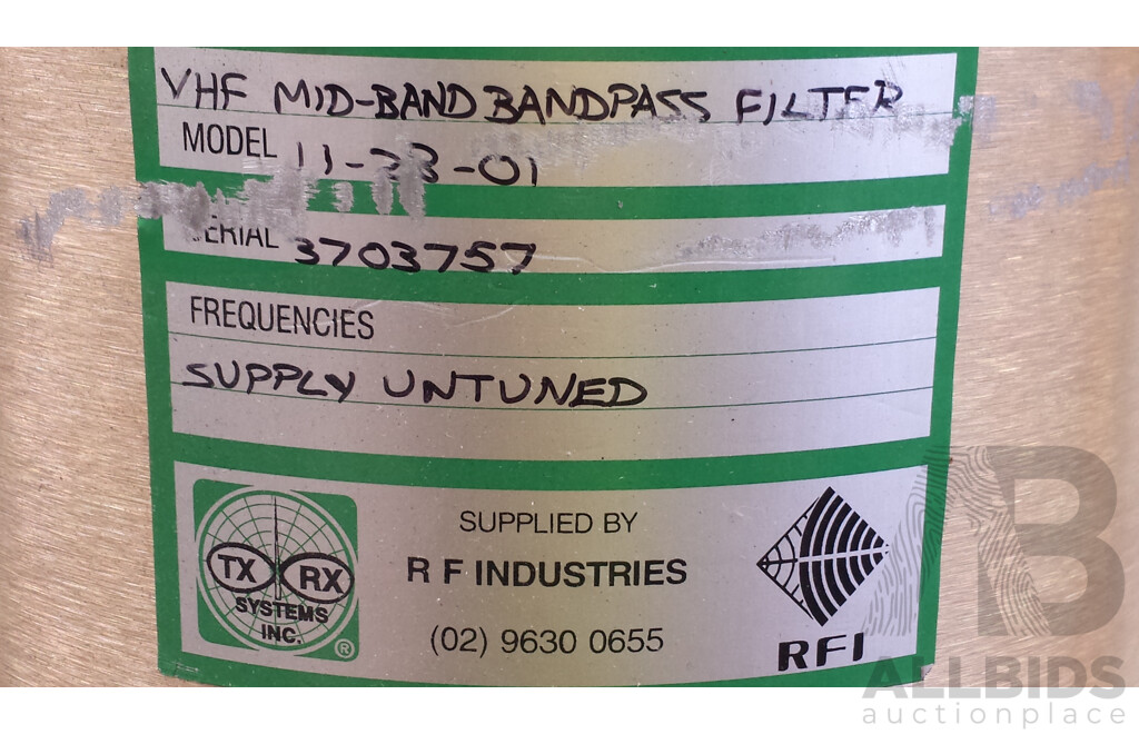 170mm Cavity Filter Unit Untuned - Lot 1440627 | ALLBIDS