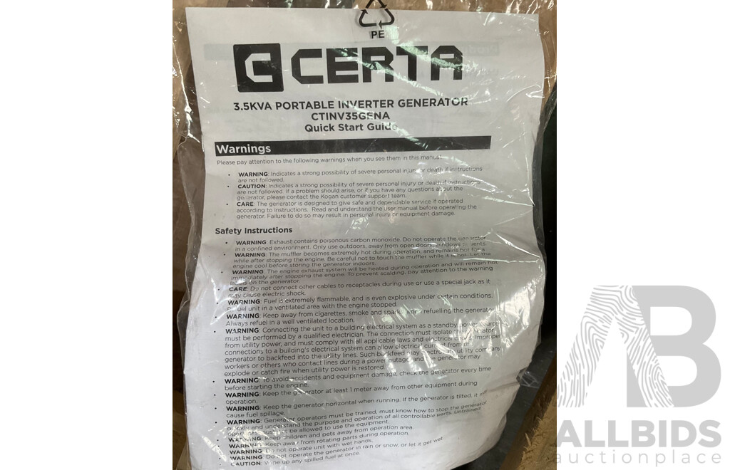 CERTA 3.5KVA Portable Inverter - Lot 1447111 | ALLBIDS