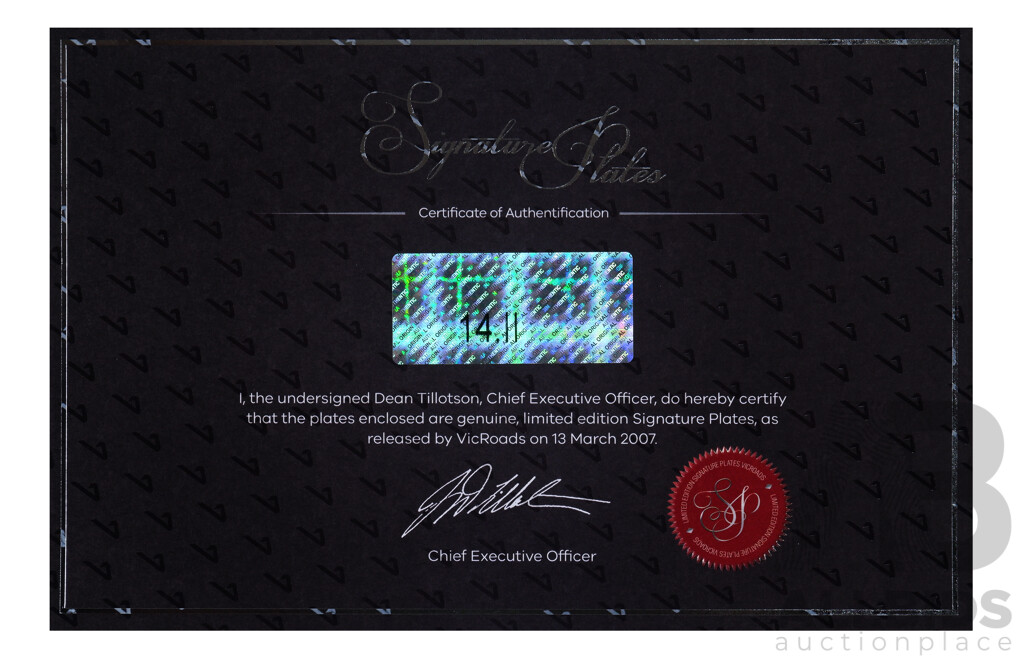 Victorian VIC Signature Plate Number - Lot 1470653 | CARBIDS