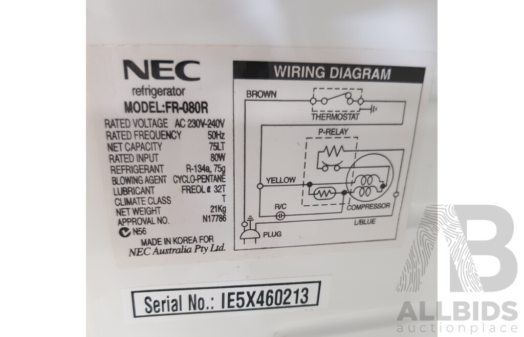 NEC 75L Bar Fridge - Lot 1495656 | ALLBIDS