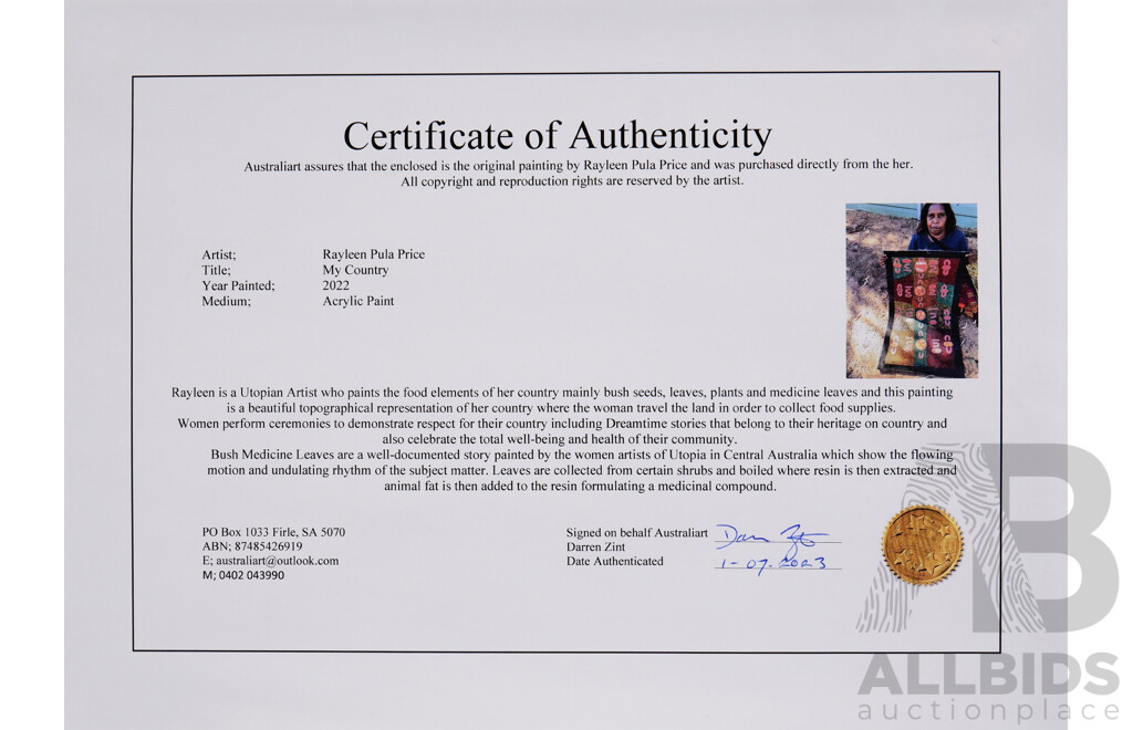 Raylene Price, My Country 2022, - Lot 1508621 | ALLBIDS