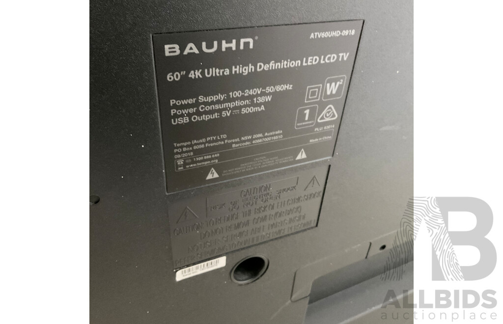 BAUHN 60'' 4K Ultra High Defintion - Lot 1580544 | ALLBIDS
