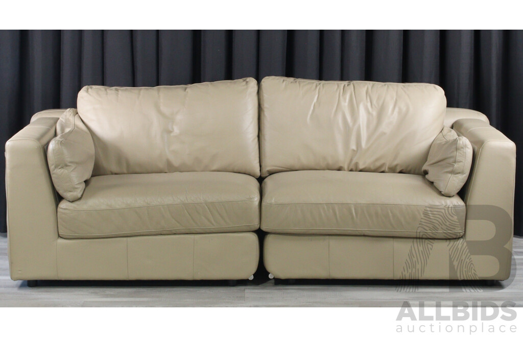 Beige Leather Two Piece Lounge - Lot 1616145 | ALLBIDS