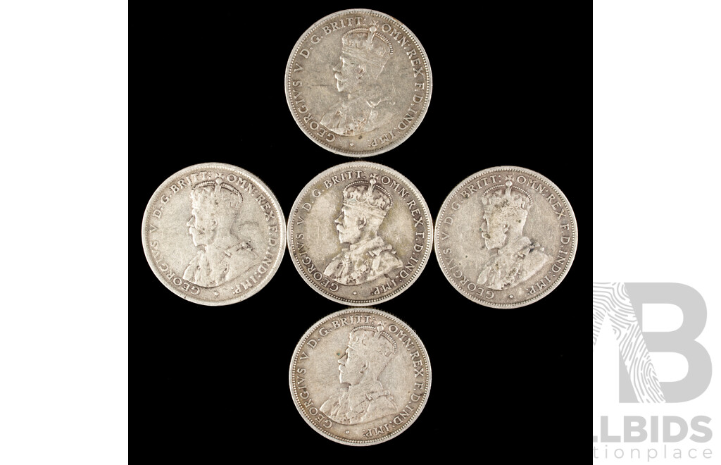 Five Australian KGV Silver Florins, - Lot 1618503 | ALLBIDS