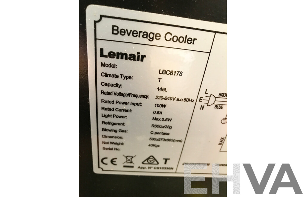 Lemair 145L Beverage Cooler - Lot 1632056 | EHVA
